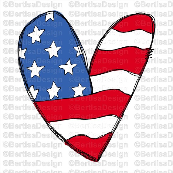 Patriotic American Heart Design in Digital Clipart File US | Etsy