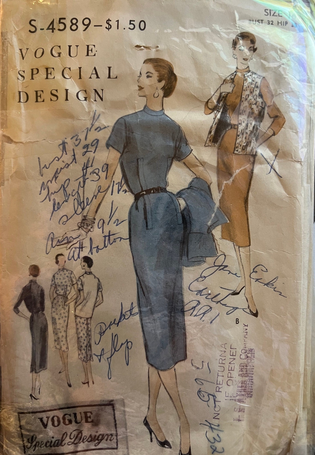 Vintage Vogue Special Design Pattern- Calf-length Pleated Mock Neck ...
