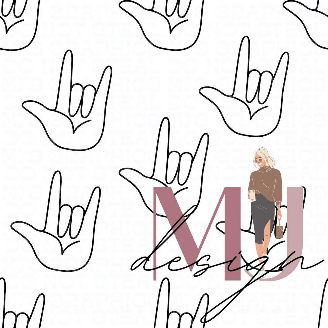 I Love You ASL Sign Language Black and White Seamless Design Pattern - Etsy
