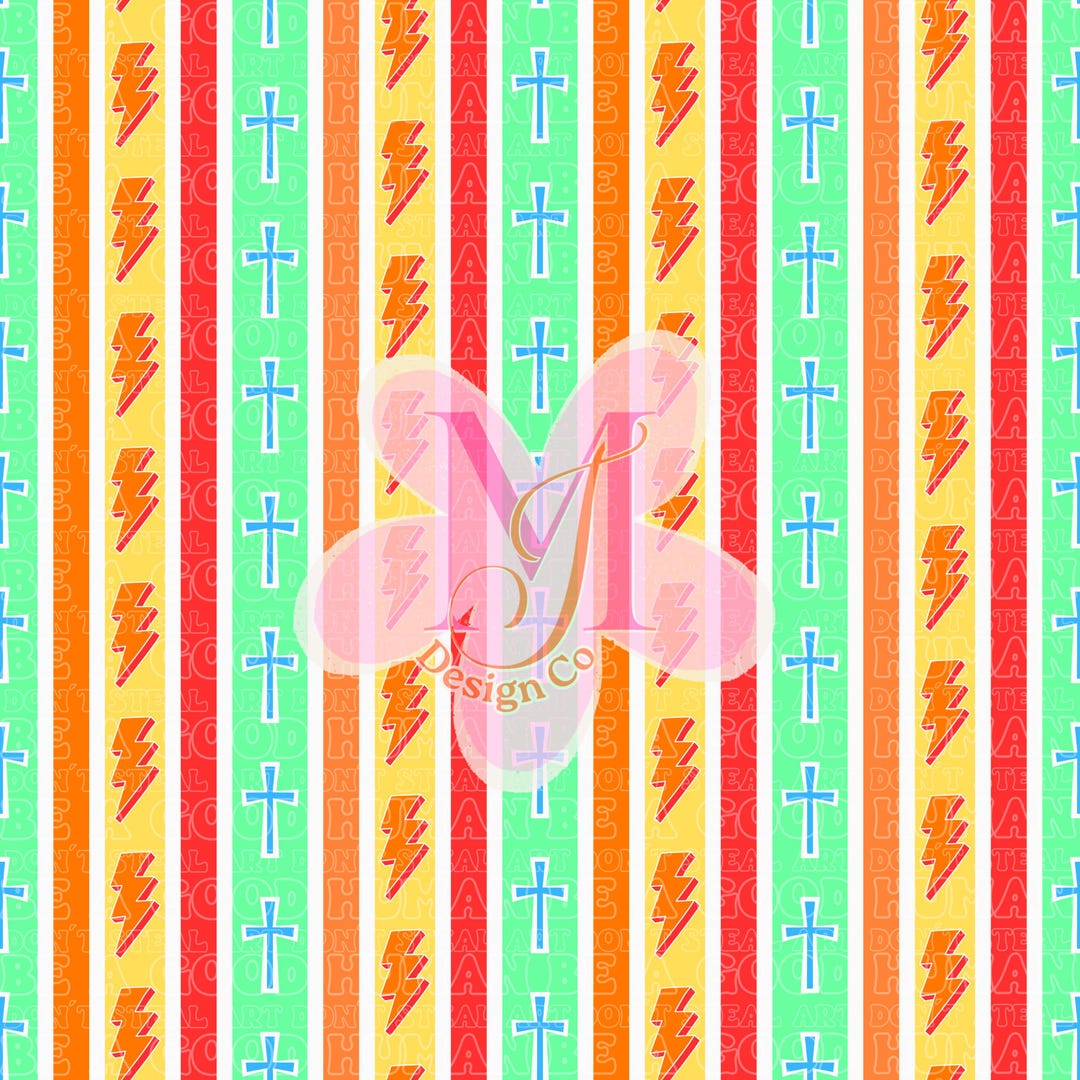 Lightning Bolt Crosses Vertical Stripes Swim Safe Faith Christian Neon ...