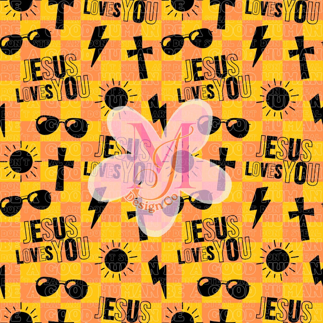 Jesus Loves You Checkered Swim Safe Faith Christian Neon Seamless File ...