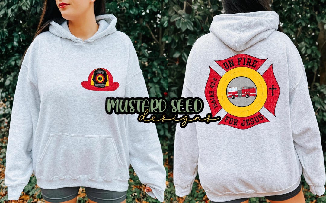 On Fire for Jesus Firefighter Firetruck Back Pocket Faith Christian PNG ...