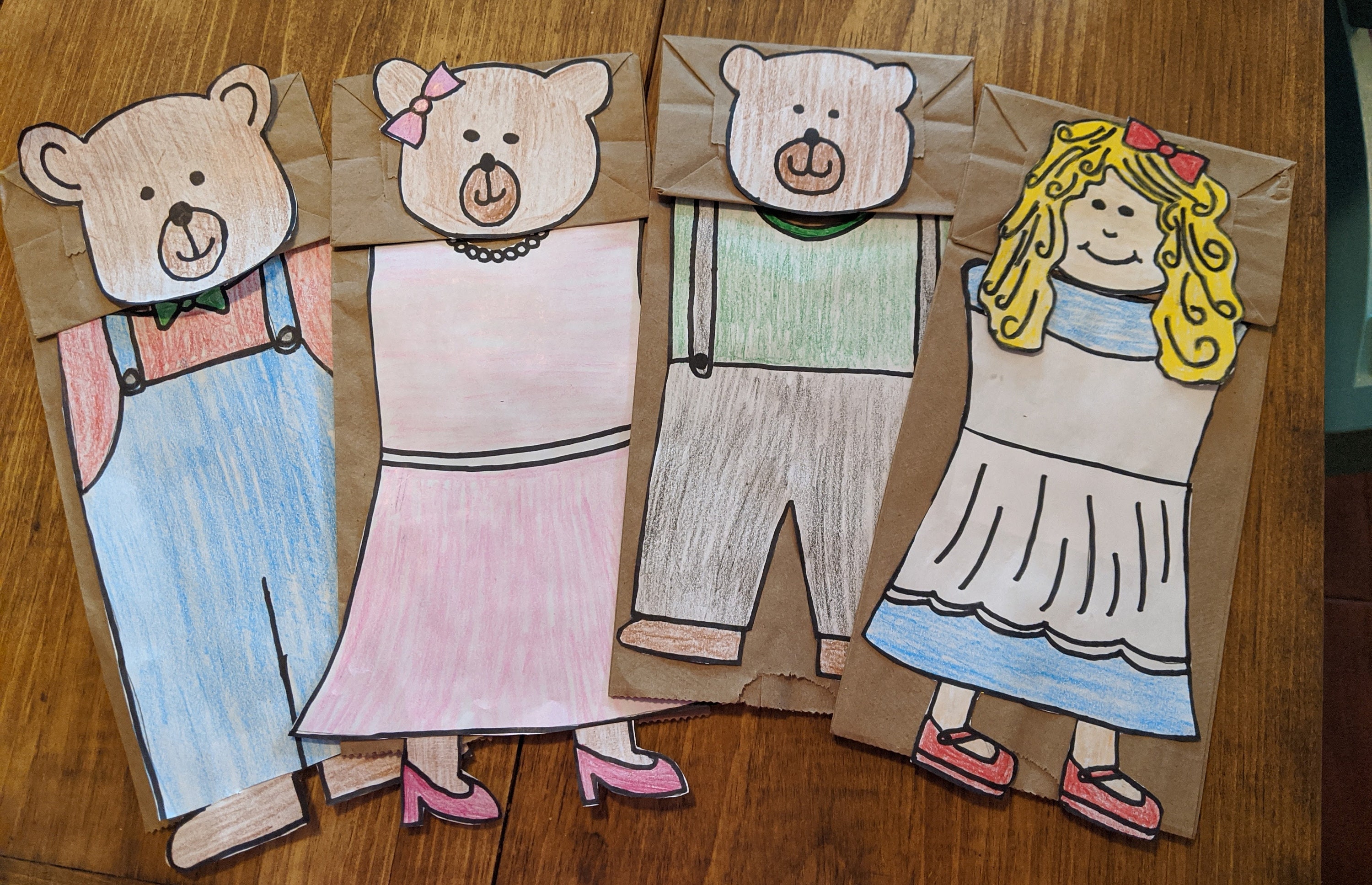 Paper Bag Puppet Pattern - Goldilocks and the 3 Bears - Etsy