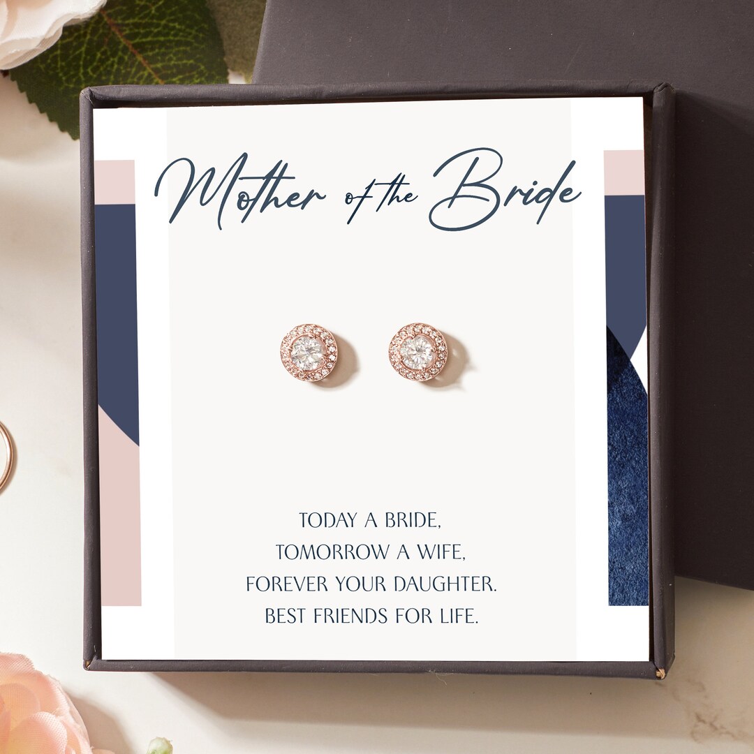 Mother of the Bride Jewelry, CZ Halo Stud Earrings, Gift for Mom on ...