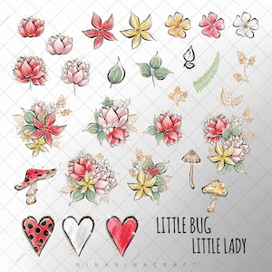 Cute Ladybug Clip Art Pack, Ladybird Clipart by Ninaninacraft, Flowers ...