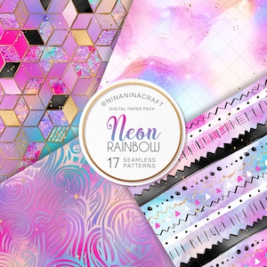 Neon Rainbow Digital Papers by Ninaninacraft, Colorful Hot Pink ...