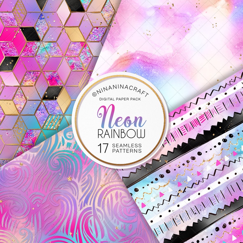 Neon Rainbow Digital Papers by Ninaninacraft Colorful Hot - Etsy