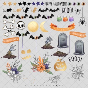 Cute Halloween Clip Art Pack, Spooky Clipart by Ninaninacraft, Cute Bat ...