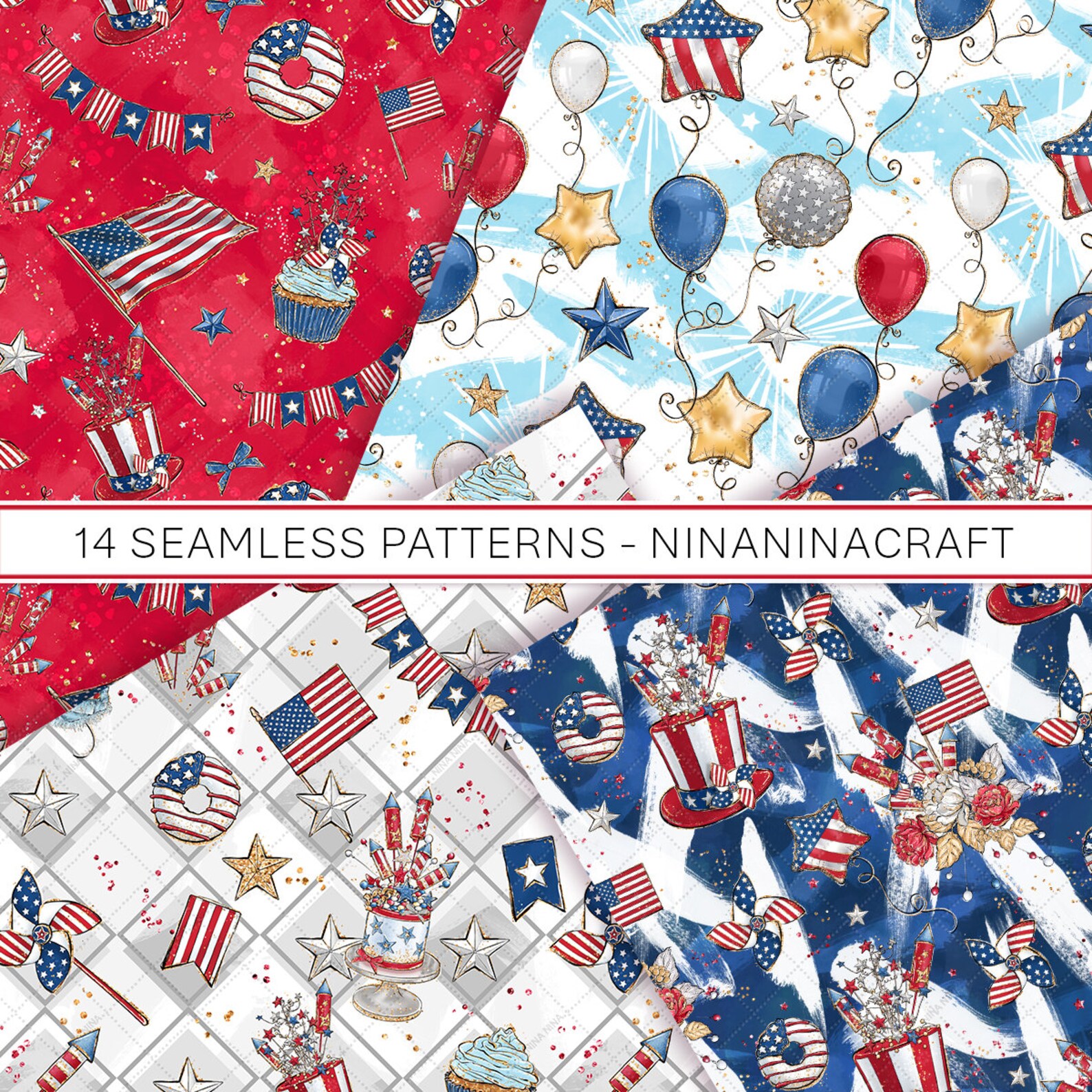 American Flag Digital Papers Independence Day Seamless - Etsy