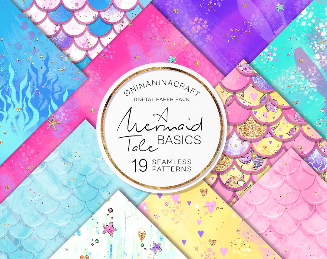 Mermaid Digital Papers Basics, Abstract Colorful Seamless Patterns ...