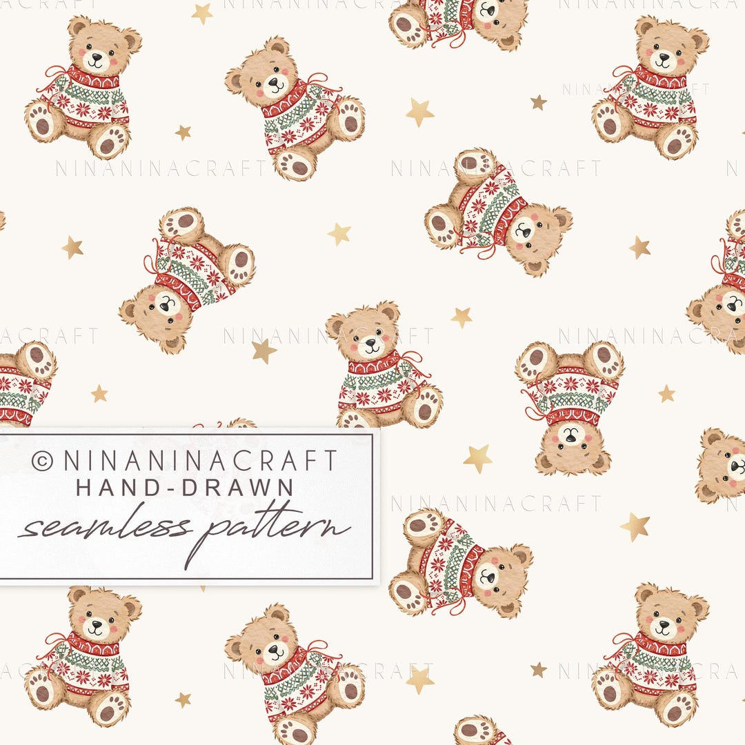 Christmas Teddy Bear Seamless Pattern Ver 2 by Ninaninacraft: Red and ...