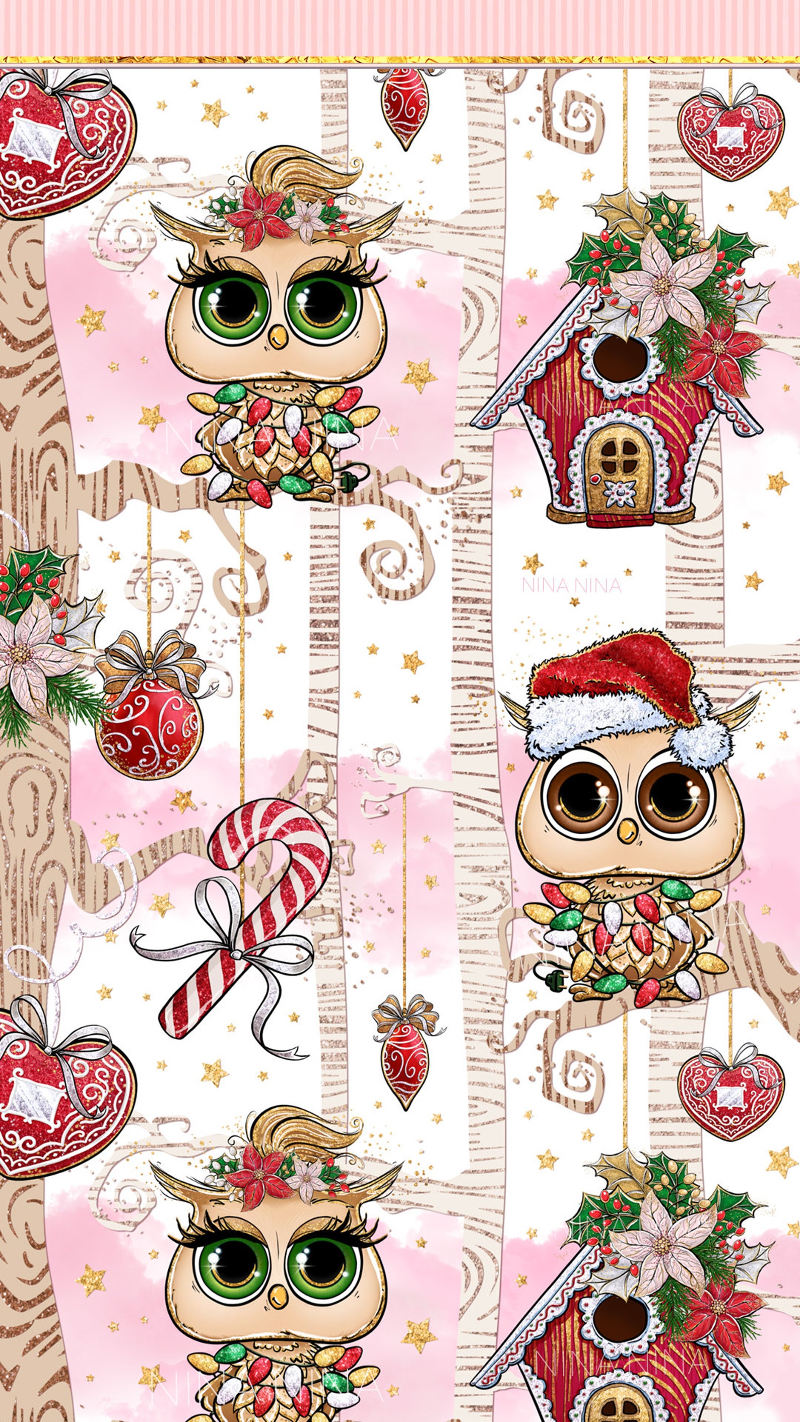 Cute Christmas Owls Digital Paper Pack, Glitter Seamless Patterns ...