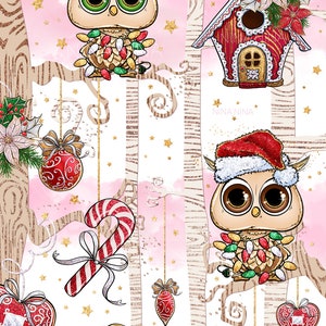 Cute Christmas Owls Digital Paper Pack, Glitter Seamless Patterns ...