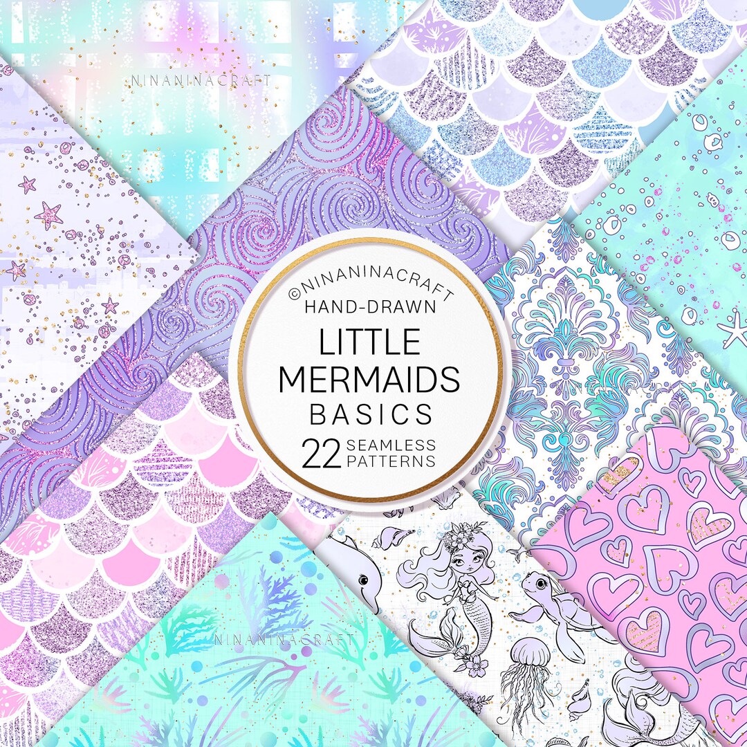 Mermaids Digital Paper by Ninaninacraft, High Res JPG Seamless Pattern ...