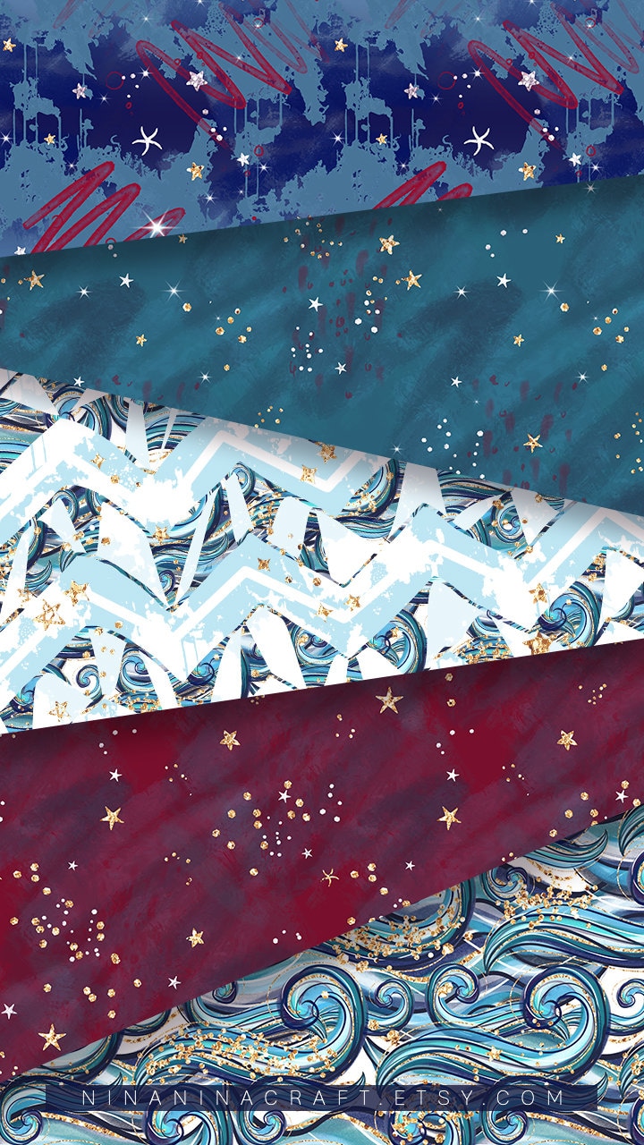 20 Nautical Digital Papers Basics Dark Red Blue Gold Stripes | Etsy
