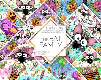 Cute Halloween Digital Papers Basics Seamless Patterns Bats | Etsy