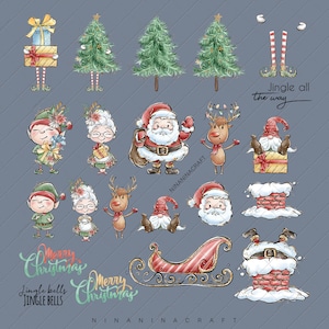 Cute Santa Claus Clip Art, Christmas Elf and Reindeer Clipart by ...
