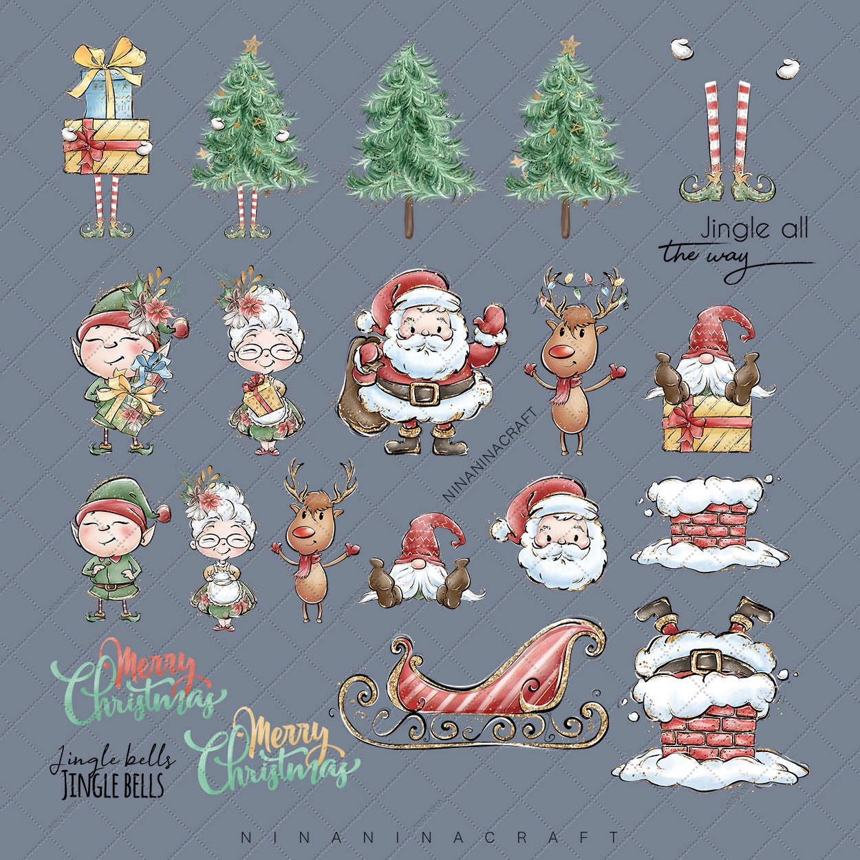 Cute Santa Claus Clip Art Christmas Elf and Reindeer Clipart - Etsy