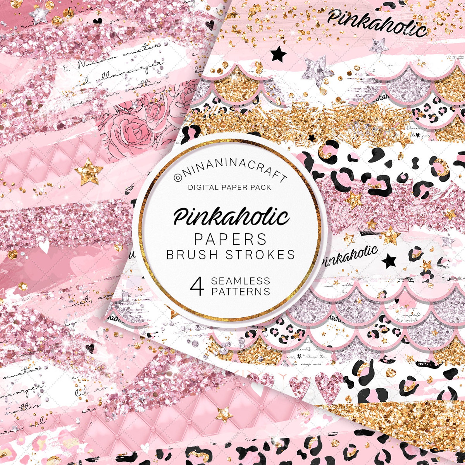 Pink Glamour Brush Strokes Seamless Patterns Digital Papers | Etsy