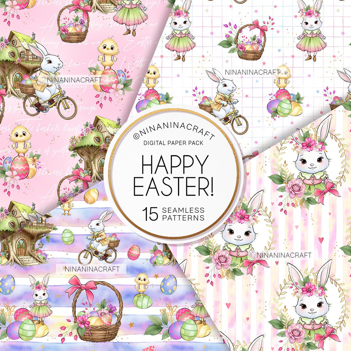 Cute Easter Digital Paper Pack, Spring Seamless Patterns by ...