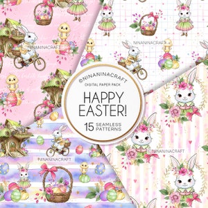 Cute Easter Digital Paper Pack, Spring Seamless Patterns by ...