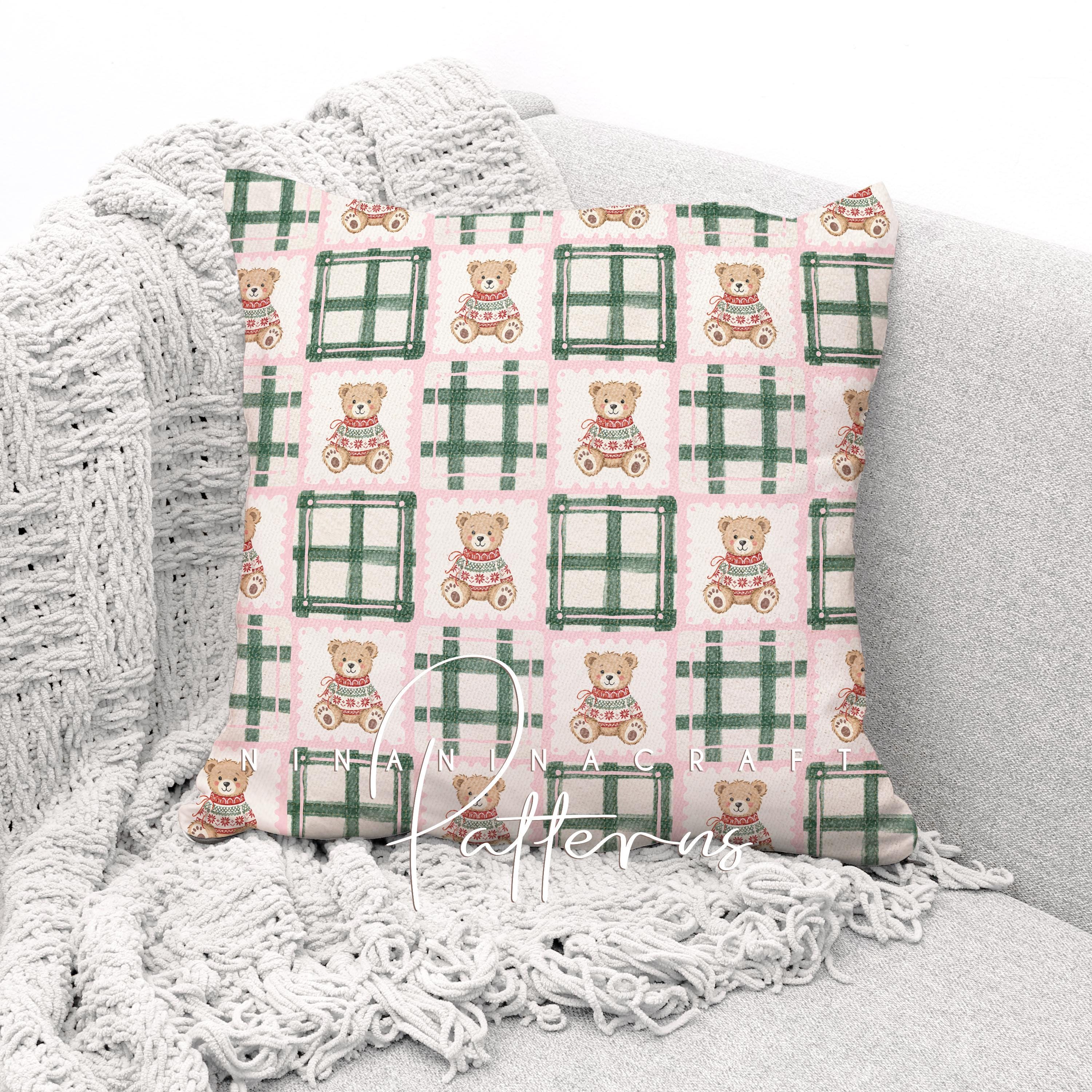 Christmas Teddy Bear Seamless Pattern by Ninaninacraft: Pink and Green ...