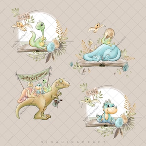 Cute Dino Clip Art Pack, Dinosaur Clipart Digital Planner Stickers by ...