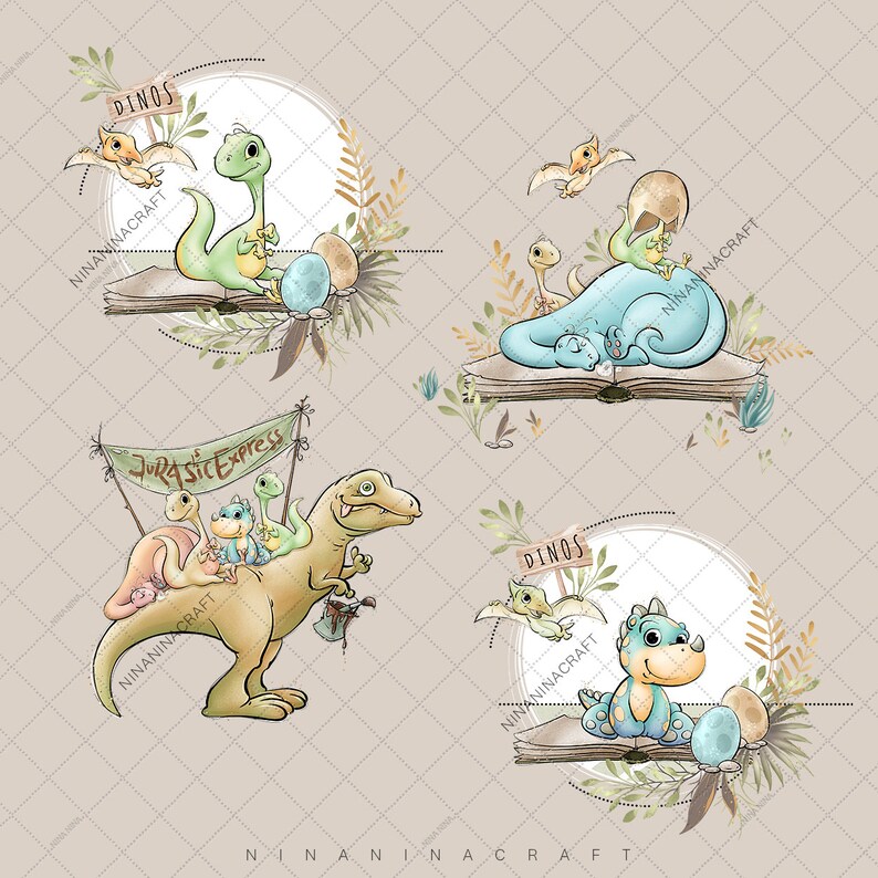 Cute Dino Clip Art Pack, Dinosaur Clipart Digital Planner Stickers by ...