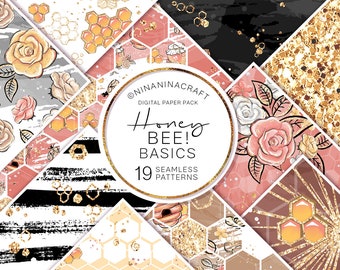 Honey Bee Digital Papers Fashion Seamless Patterns Gold | Etsy