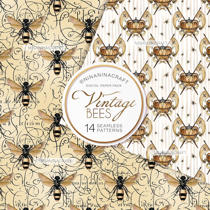 Honey Bee Digital Papers, Bumble Bee Seamless Patterns by Ninaninacraft ...