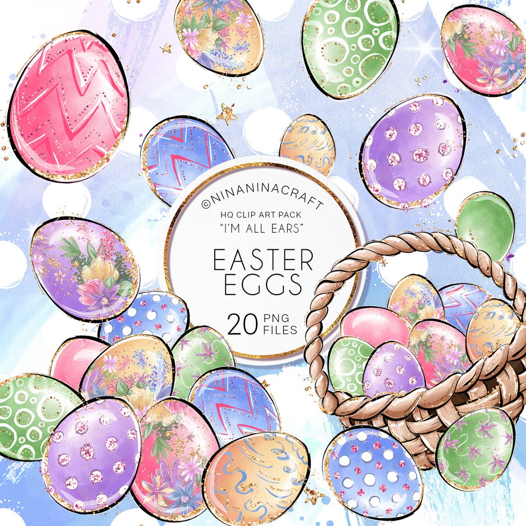 Easter Eggs Clip Art Pack, Spring Clipart by Ninaninacraft, Glitter ...