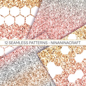 12 Honey Bee Glitter Digital Papers, Gold Glitter Seamless Patterns ...