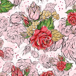 Valentine's Day Digital Papers, Roses Seamless Patterns, Valentines ...