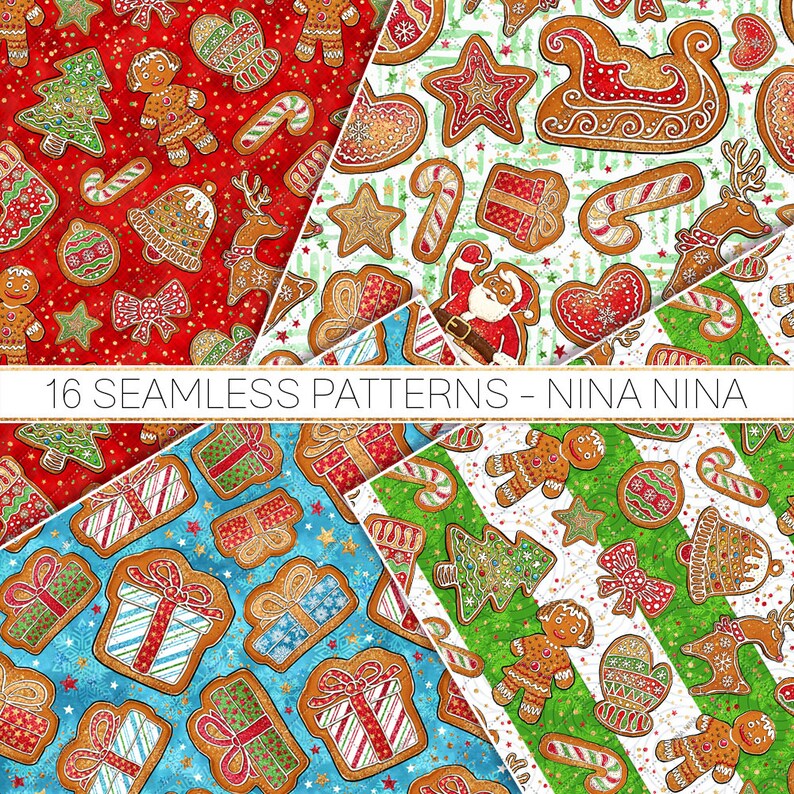 Christmas Digital Papers Pack, Gingerbread, Cute Santa Claus Seamless ...