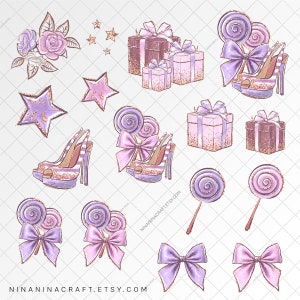 Cute Purple Clip Art, Pretty Glitter Planner Stickers, Girly Seamless ...