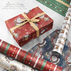 Santa Claus Digital Papers, Christmas Elf and Reindeer Seamless ...