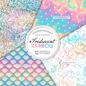 Iridescent Digital Papers, Rainbow Glitter Seamless Patterns by ...
