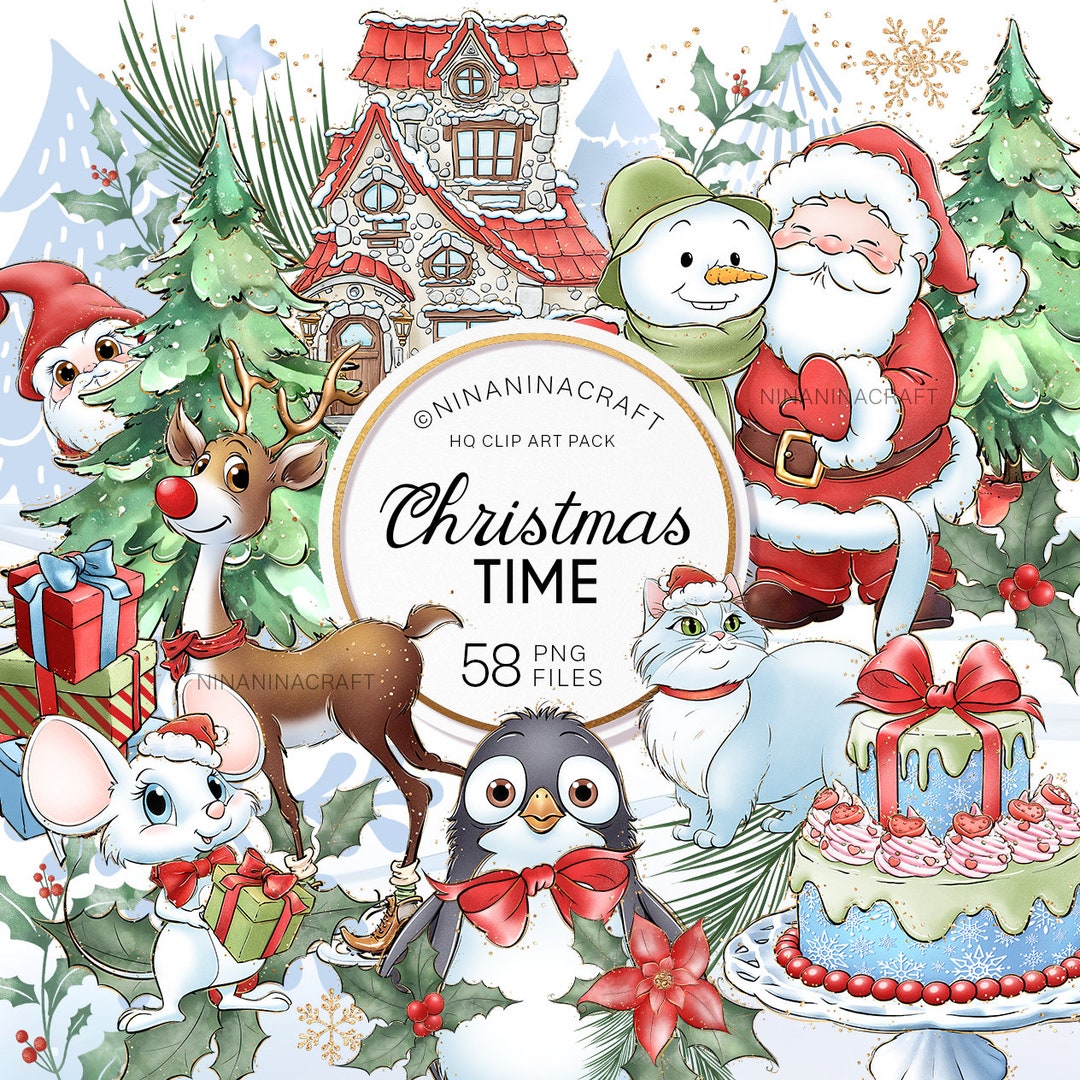 Cute Santa Claus Clip Art, Christmas Reindeer Clipart by Ninaninacraft ...