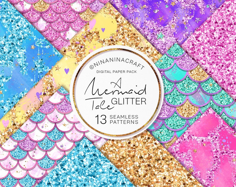 Mermaid Glitter Digital Paper Pack Colorful Rainbow Glitter - Etsy