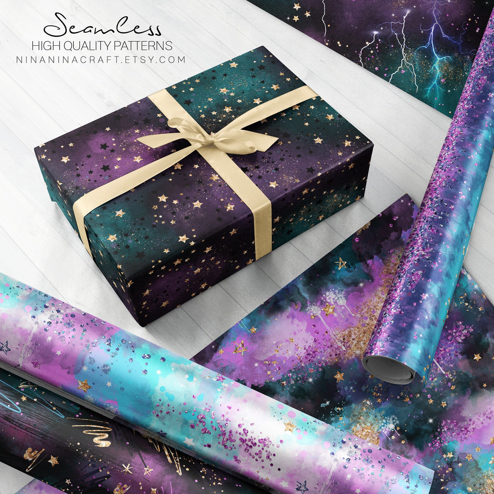 Electric Galaxy Digital Papers, Starry Night Seamless Patterns by ...