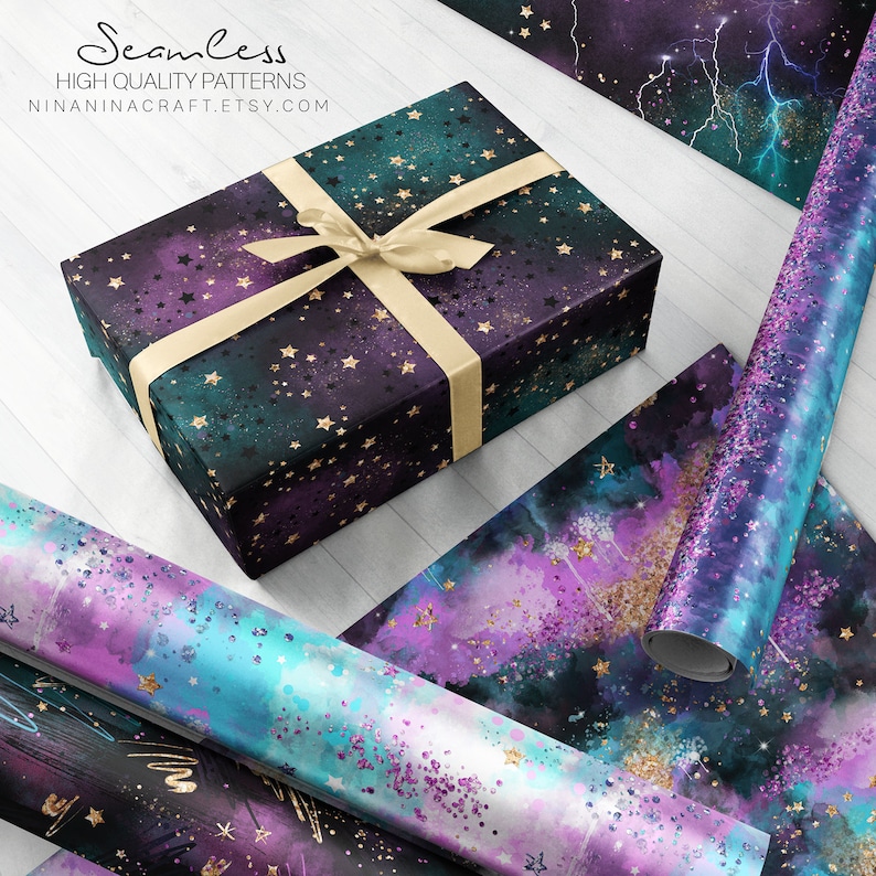 Electric Galaxy Digital Papers, Starry Night Seamless Patterns by ...