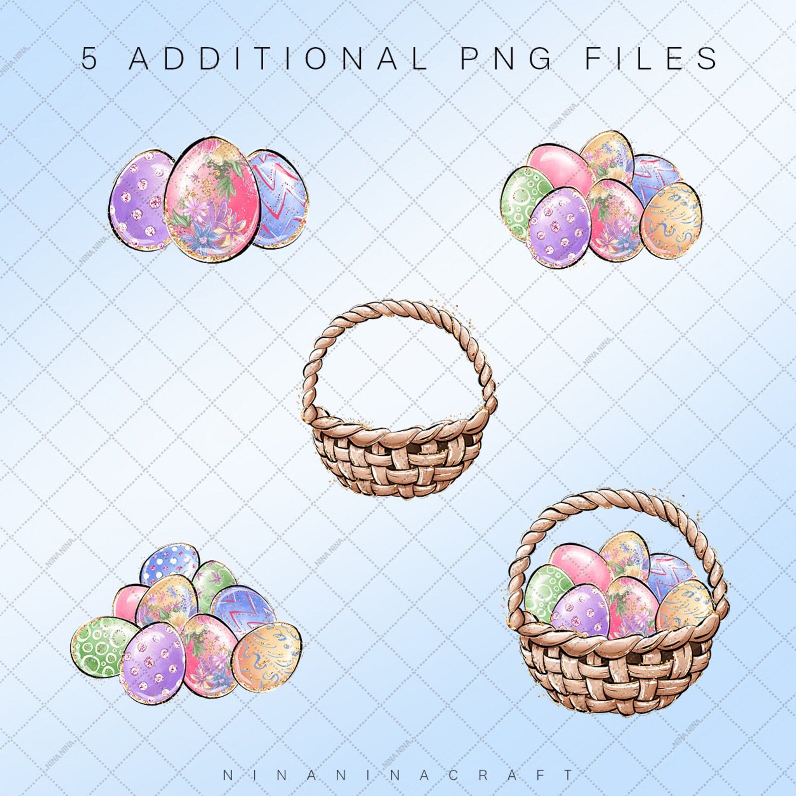 Easter Eggs Clip Art Pack, Spring Clipart by Ninaninacraft, Glitter ...