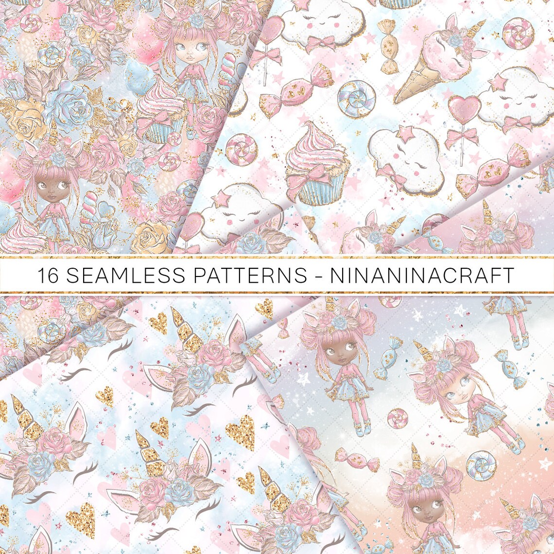 Land of Candy Digital Papers Cute Candy Seamless Patterns | Etsy