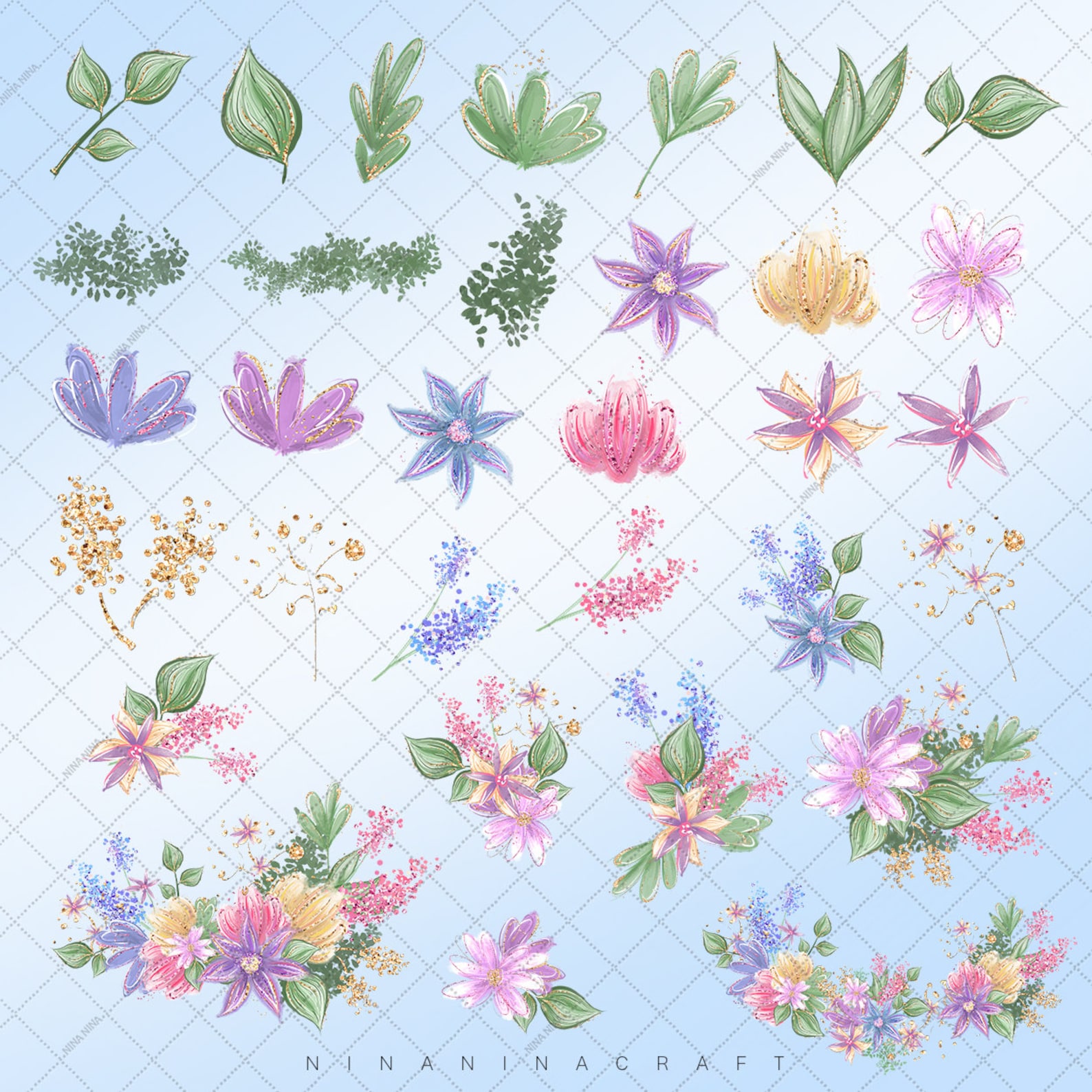 Cute Spring Flowers Clip Art Pack Colorful Easter Flower - Etsy