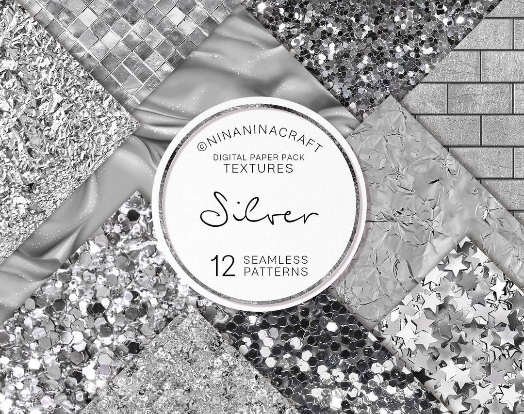 Silver Textures Digital Papers, Seamless Patterns, Luxury Glitter ...