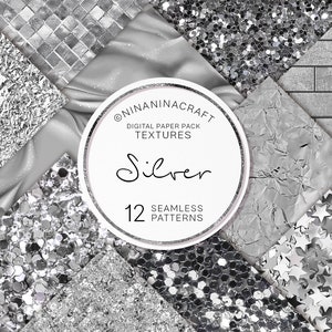 Silver Textures Digital Papers, Seamless Patterns, Luxury Glitter ...