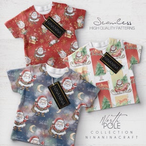 Santa Claus Digital Papers, Christmas Elf and Reindeer Seamless ...