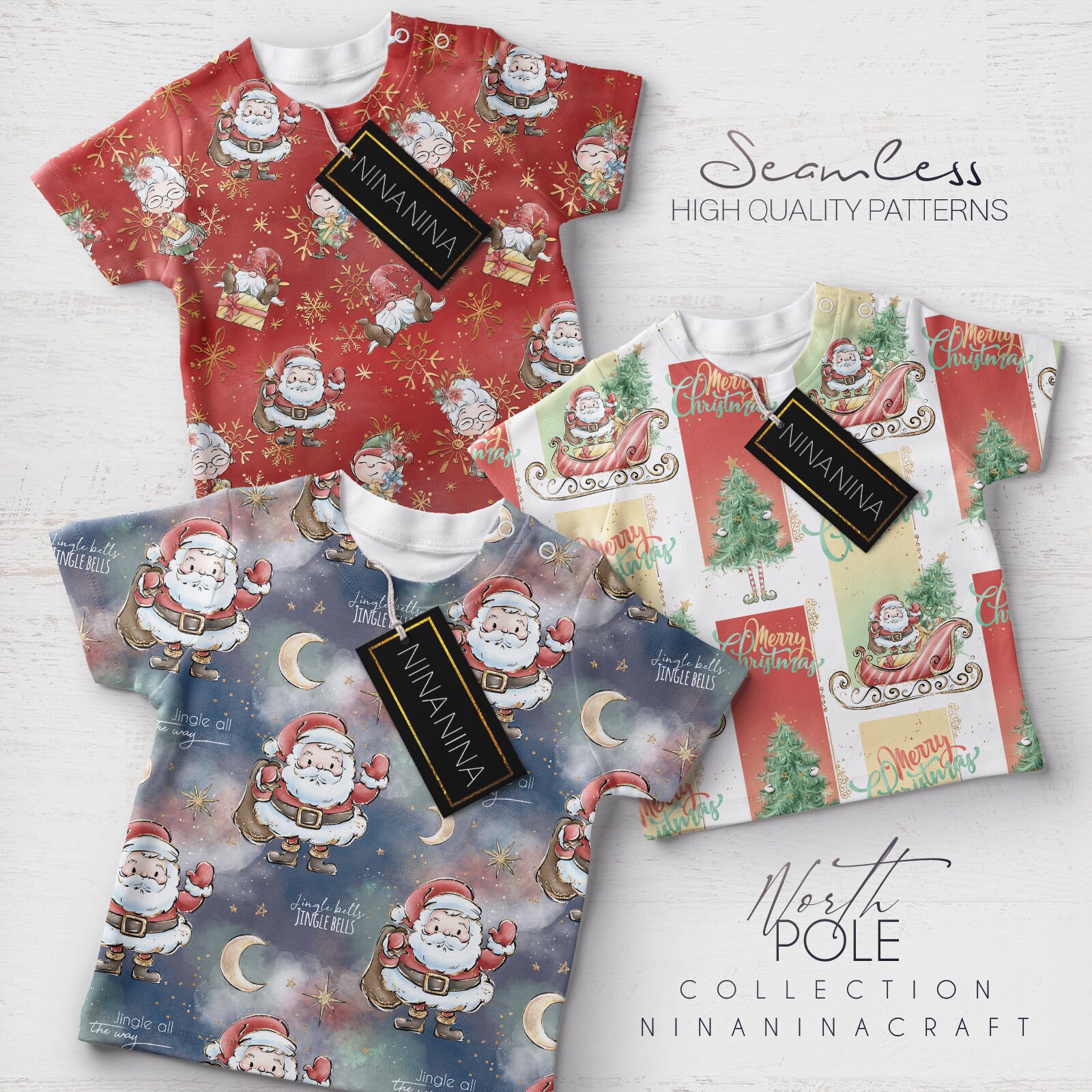 Santa Claus Digital Papers, Christmas Elf and Reindeer Seamless ...