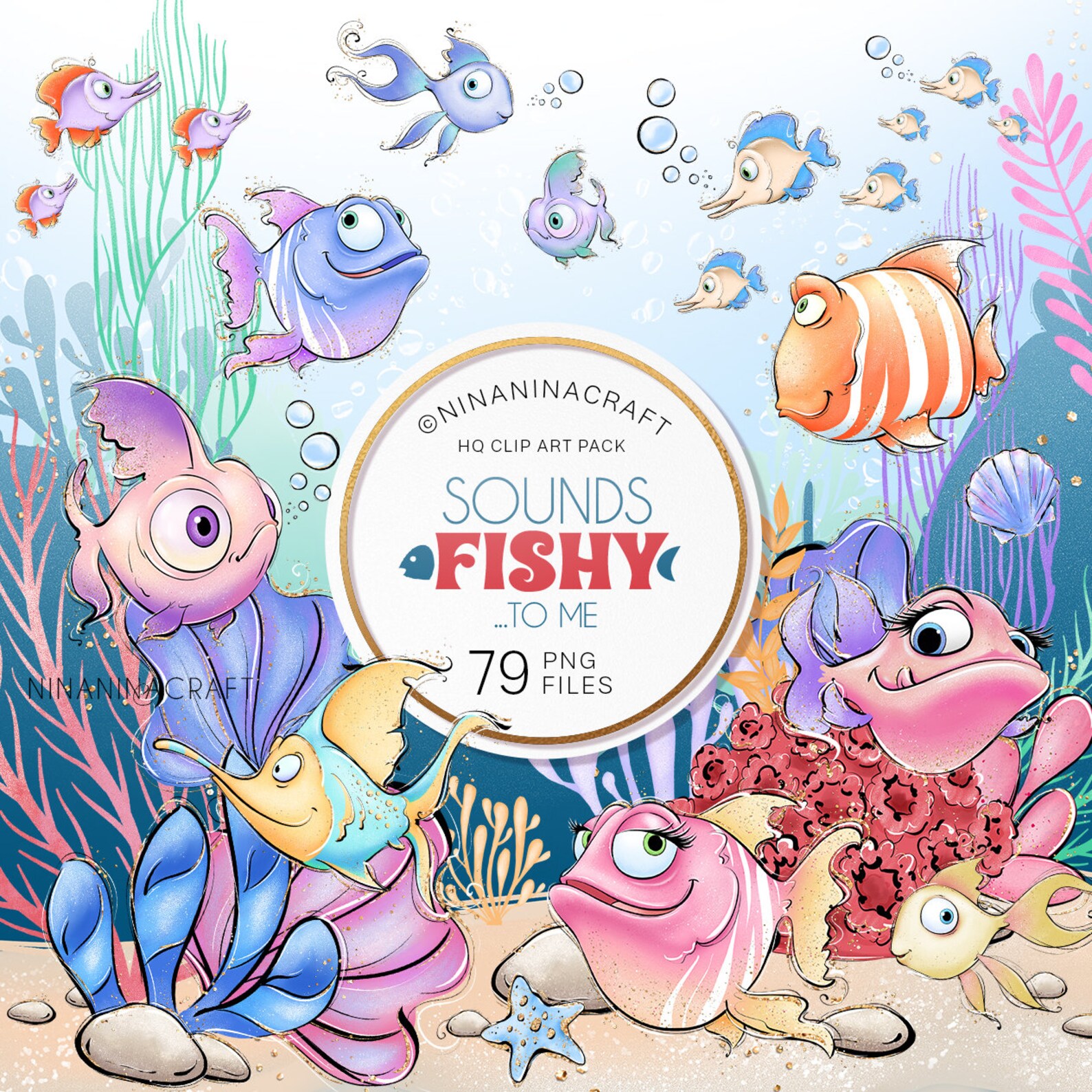 Cute Sea Fish Clip Art Pack Summer Underwater Clipart by - Etsy