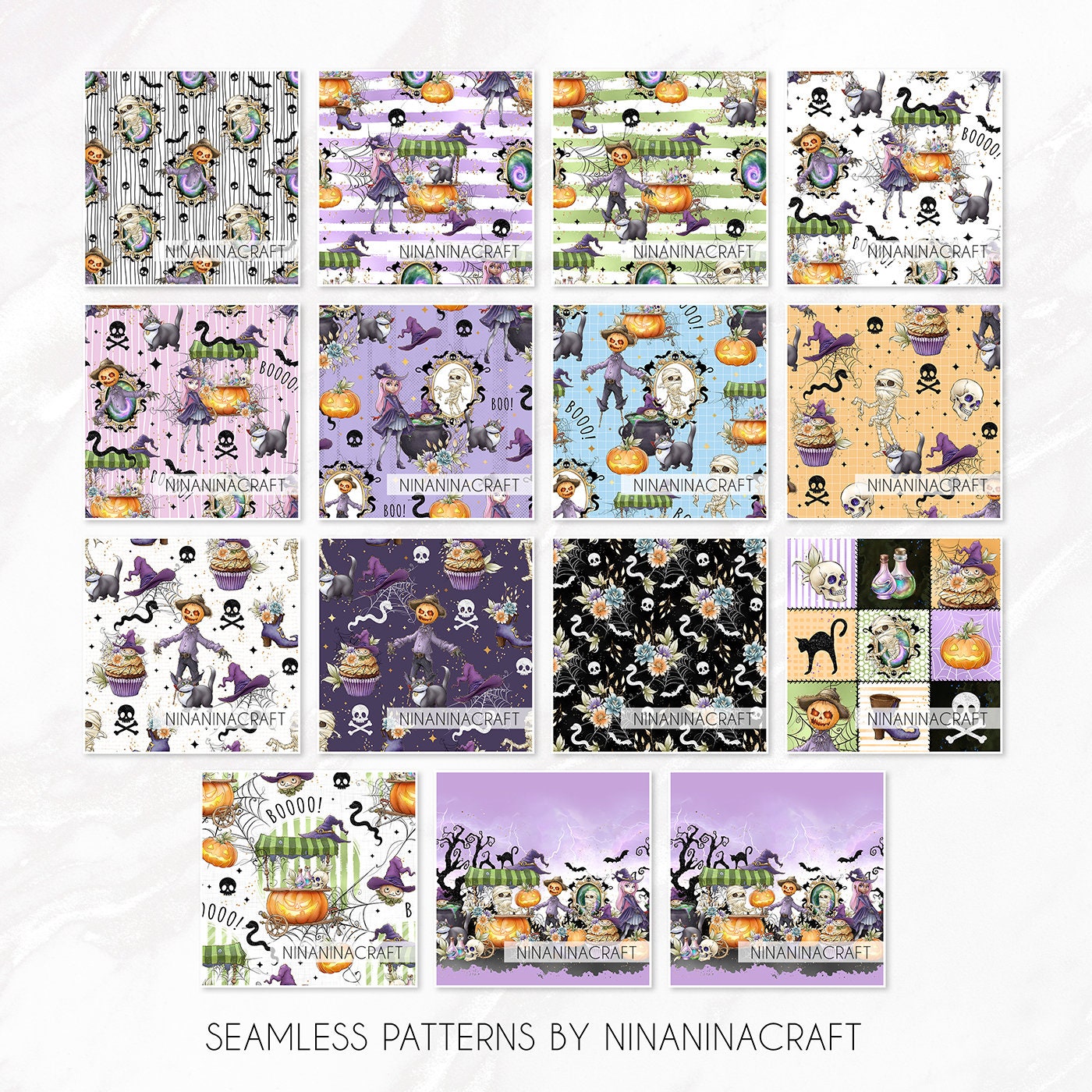 Cute Halloween Seamless Pattern Pack, Spooky Digital Papers by ...